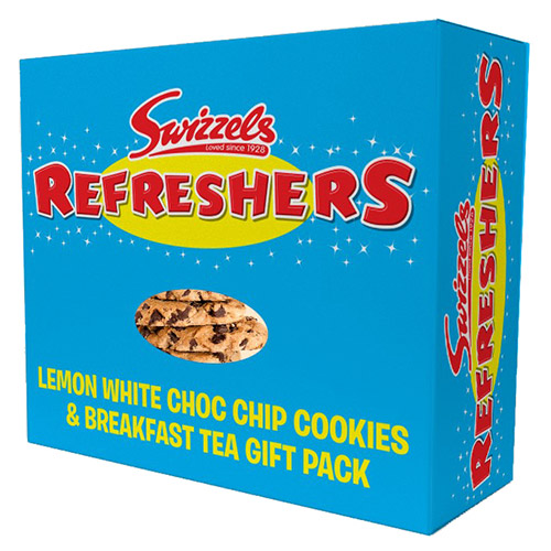 Swizzels Refreshers Lemon & White Chocolate Chip Cookies & Tea Gift Pack